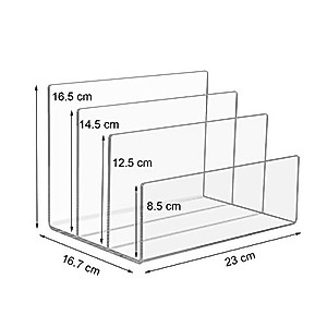 NIUBEE Acrylic File Holder, 3 Sections Clear Office Desk File Sorter, 9-Inch Wide x 6.5-Inch Deep x 6.5-Inch High.
