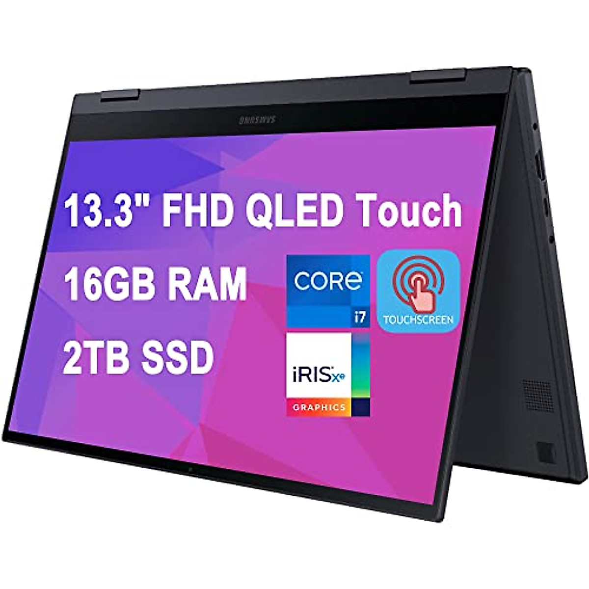 SAMSUNG Galaxy Book Flex2 Alpha 2-in-1 13 Laptop 13.3" FHD QLED 400nits Touchscreen 11th Gen Intel Quad-Core i7-1165G7 16GB RAM 2TB SSD Fingerprint Backlit Keyboard Dolby Atmos USB-C Win10 Black