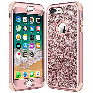 Hython iPhone 8 Plus Case, iPhone 7 Plus Case, Heavy Duty Defender Protective Case Bling Glitter Sparkle Hard Shell Armor Hybrid Shockproof Rubber Bumper Cover for iPhone 7 Plus and 8 Plus, Rose Gold