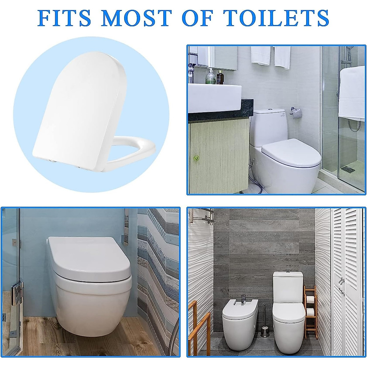 SADALAK Soft Close Quick Release Toilet Seat Elongated- Heavy Duty Adjustable Stainless Hinges, D/U Shape Toilet Seats Cover for Easy Cleaning & Simple Top Fixing - White Toilet Lid