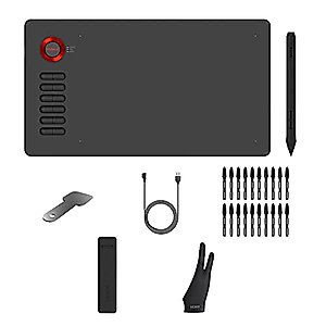 Drawing Tablet, VEIKK A15 10x6 inch Drawing Pad with 12 Shortcut Keys, 8192 Levels of Pressure and Battery-Free Pen, 20 Additional Nibs, Graphic Tablet for Win/Mac/Linux/Android OS （Red）