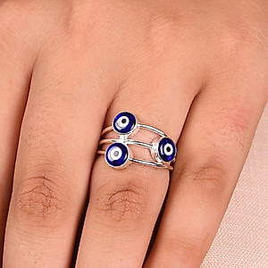 DHRUVANSH CREATIONS Evil Eye Ring, 925 Sterling Silver Evil Eye Rings for Women, Minimalist Blue Evil Eyes Ring Lucky Jewelry Gifts (6)