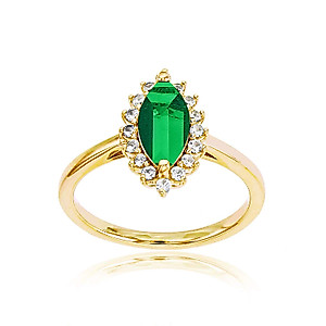 DECADENCE Sterling Silver Yellow 10x5 Marquise Created Emerald & Round Created White Sapphire Ring