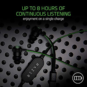 Razer Hammerhead Bluetooth Earbuds for iOS & Android: Sweat-Resistant Design - 8 Hr Battery - Custom-Tuned Dual-Driver Technology - in-Line Mic & Volume Control - Aluminum Frame - Matte Black/Green