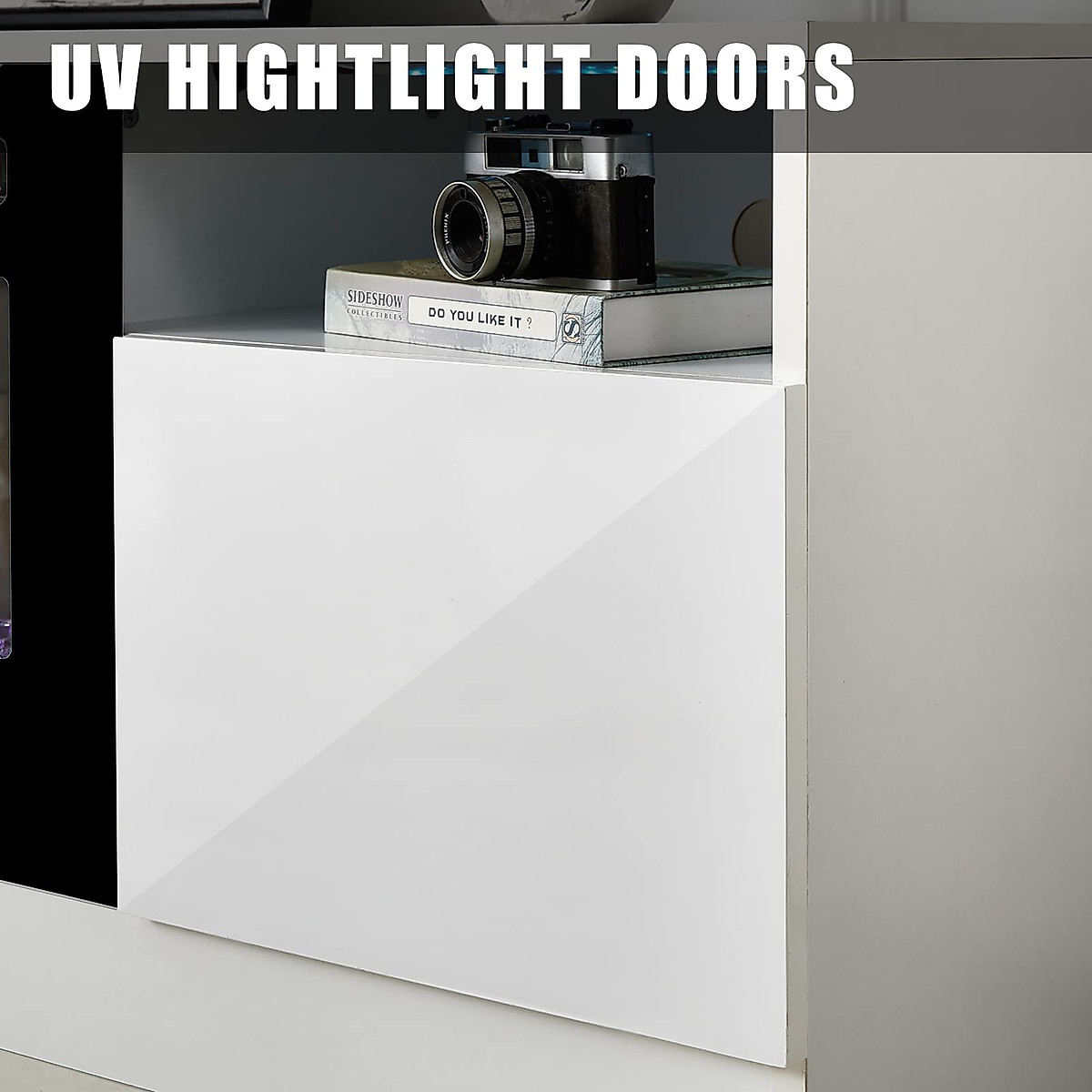 AMERLIFE TV Stand with Fireplace, LED Light Entertainment Center with 36" Electric Fireplace, 70" Modern Wood Entertainment Stand with Highlight Storage Cabinet for TVs up to 80", White & Black