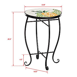 SSLine Outdoor Mosaic Side Table Elegant Round Accent Table with Colorful Glass Top&Metal Frame Patio Deck Sofa Chair-Side End Table Small Coffee Tables Plant Stand for Living Room Backyard Balcony