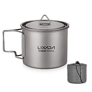 LIXADA Titanium Pot, Lightweight Camping Pot Titanium Cup Titanium Backpacking Pot with Portable Foldable Handles for Outdoor Camping Hiking Backpacking