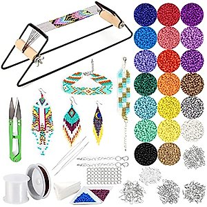 PP OPOUNT Bead Loom Kit, Beading Supplies with 9700 PCS Seed Beads, Tray, Scissors Making Accessories, Beading Loom Kits for Adults Jewelry Making Bracelets Belts
