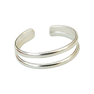 Handmade Silver Adjustable Double Band Toe Ring, 925 Sterling Silver, Classic Dainty Two Lines Open Toe, Pinky, or Knuckle Rings for Women, By MiYa Jewelry Creations