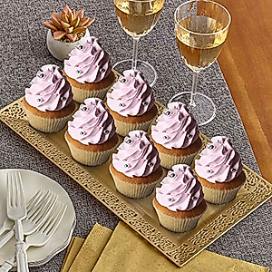 Silver Spoons DISPOSABLE LACE TRAYS | for Upscale Wedding & Dining | 6 pc | Gold | 14' x 7 . 5'