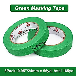 BOMEI PACK 3 Pack Green Painters Tape 0.94-Inches x 55 Yards, Green Painters Masking Tape Bulk for Painting, Labeling, DIY Crafting, Decoration and School Projects