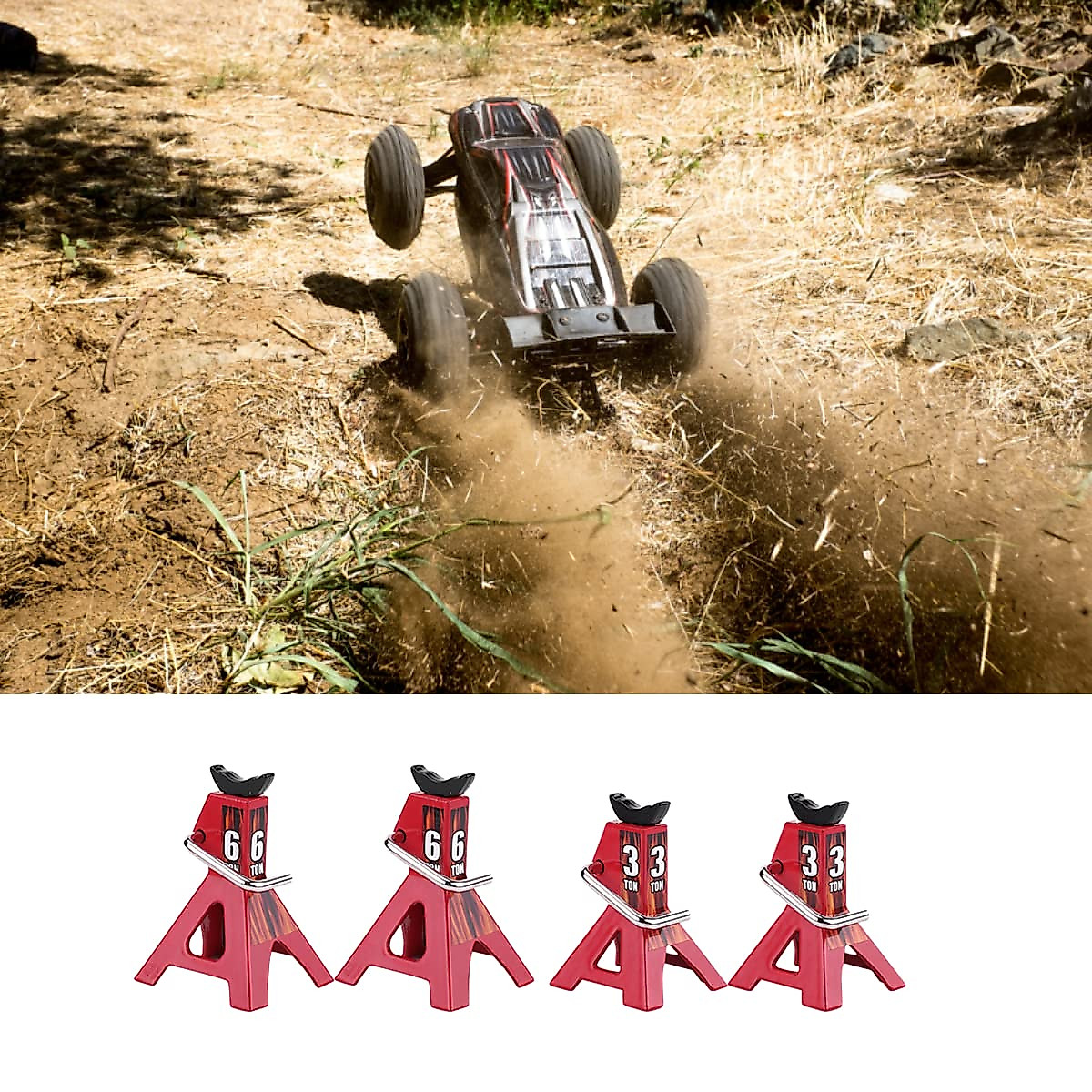 Rc Car Jack Stands Toy, 4Pcs 1/10 Scale High Simulation 6 Ton 3 Ton Toy Cars Stands Metal Jack Stand Rc Crawler Car Stands Model for D90 Wraith Scx10 1/10 Rc Crawler Accessories