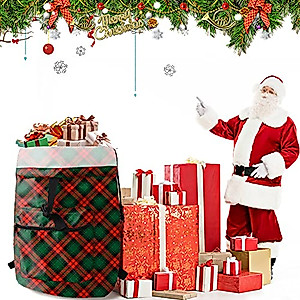 BeeGreen Red And Green Plaid Christmas Laundry Bag with Drawstring & Handle Room Essentials w Adjustable Shoulder Straps Washable Clothes Hamper College Essentials Laundry Travel Bag Santa Sack Gift Wrap