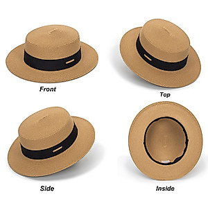 Women's Wide Brim Sun Hat Straw Panama Hat - UV-Protection Summer Boater Fedora Beach-Sun-Hats(M-L)