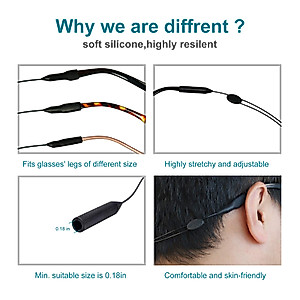 2pcs Eyeglasses Holder Strap, Sunglasses Strap, Eyewear Retainer, Sports String Retainer, Adjustable from 9.2" to 14”, with Glass Cleaning Cloth and Screwdriver, Black