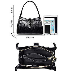 PIJUSHI Designer Shoulder Purses Crocodile Handbags for Women Leather Hobo Shoulder Bags (68022 Black)