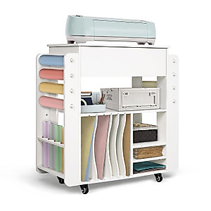 foiry Craft Organization and Storage Cart Crafting Cart Cabinet Workstation with Vinyl Roll Holder Compatible with Cricut Machine, Craft Organizer for Craft Room Home 24.3''x14.2''x29.8''