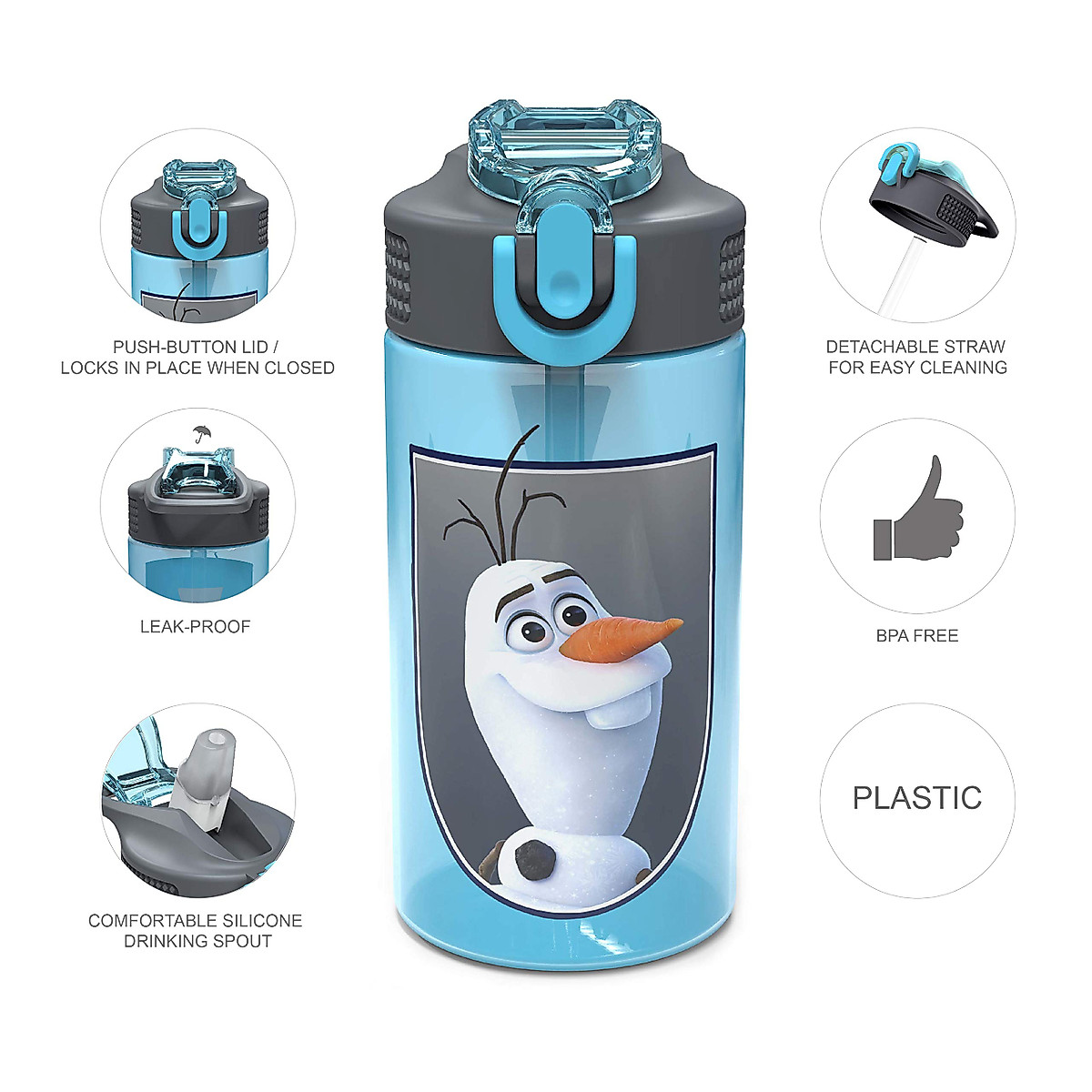 Zak Designs Disney Frozen 2 Kids Water Bottle Set with Reusable Straws and Built in Carrying Loops, Made of Durable Stainless Steel & Plastic, Leak-Proof Bottle Design (Elsa/Anna, BPA-Free, 2pc Set)