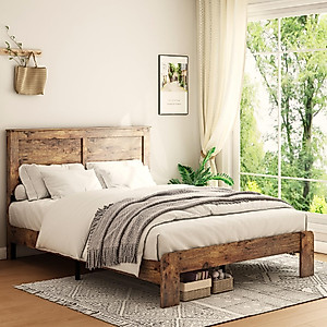 madeslves King Size Wooden Bed Frame with Headboard, Rustic Farmhouse Bedframe with Wood Slat Support, Sturdy Framework Platform Bed Frame, Easy Assembly (Rustic Brown)