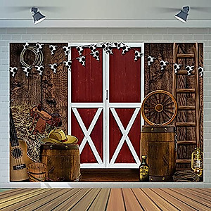 Vinyl 7x5ft Western Backdrop for Photography Photoshoot Supplies Farmhouse Barn Door West Cowboy Scene Photo Background Kids Western Birthday Party Decor Photo Booths