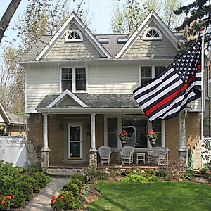 Thin Red Line American Flag, Embroidered Stars and Sewn Stripes - Black Red and White American Flag Honoring Firefighters and EMTs
