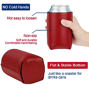 SIDESUGAR PU Leather 12oz Can Cooler Sleeve Soda Pop Cans Coolers Sleeves Beverage Insulator Holder Beer Bottles Coolers 12 OZ Standard Beer Can Sleeves Holders 4 Pack - Black/Orange/Red/Blue