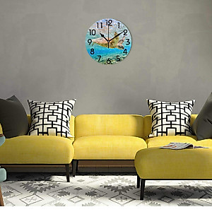 Naanle Chic 3D Underwater Ocean Swimming Sea Turtle Print Round Wall Clock Decorative, 9.5 Inch Battery Operated Quartz Analog Quiet Desk Clock for Home,Office,School