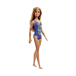 Barbie Doll, Blonde, Wearing Pink and Blue Floral Swimsuit, for Kids 3 to 7 Years Old
