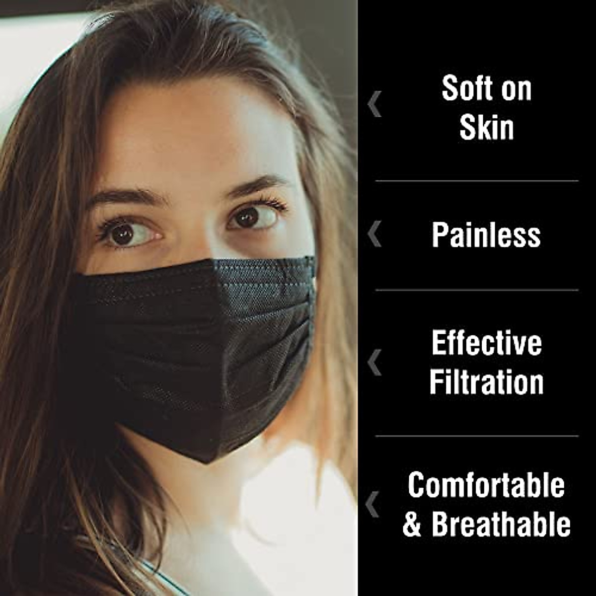 WECARE Disposable Face Mask Individually Wrapped - 50 Pack, 3 Ply Black Masks