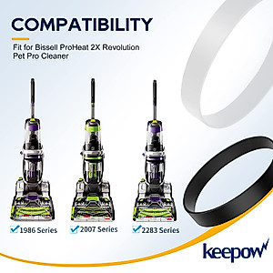 KEEPOW Replacement Belt Set Compatible with Bissell ProHeat 2X Revolution Pet Pro Carpet Cleaner 1986, 1964, 2007, 2007P Series, Part# 1606428 & 1611129 & 1611130