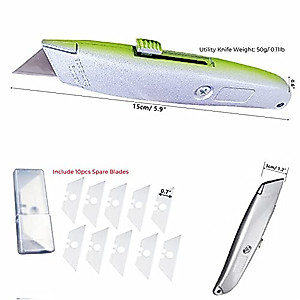 Box Cutter Retractable Heavy Duty, 2 Pack Utility Knife Set for Boxes, Wallpaper, Plastic, Cardboard etc. (Include 10pcs Extra Blades)