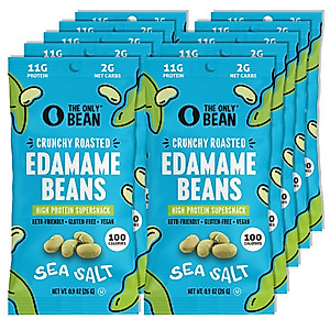 The Only Bean Crunchy Dry Roasted Edamame Snacks (Sea Salt), Keto Snack Food, High Protein (11g) Healthy Snacks, Low Carb Gluten Free Office Vegan Food 100 Calorie Snack Pack, 0.9oz 10 Pack