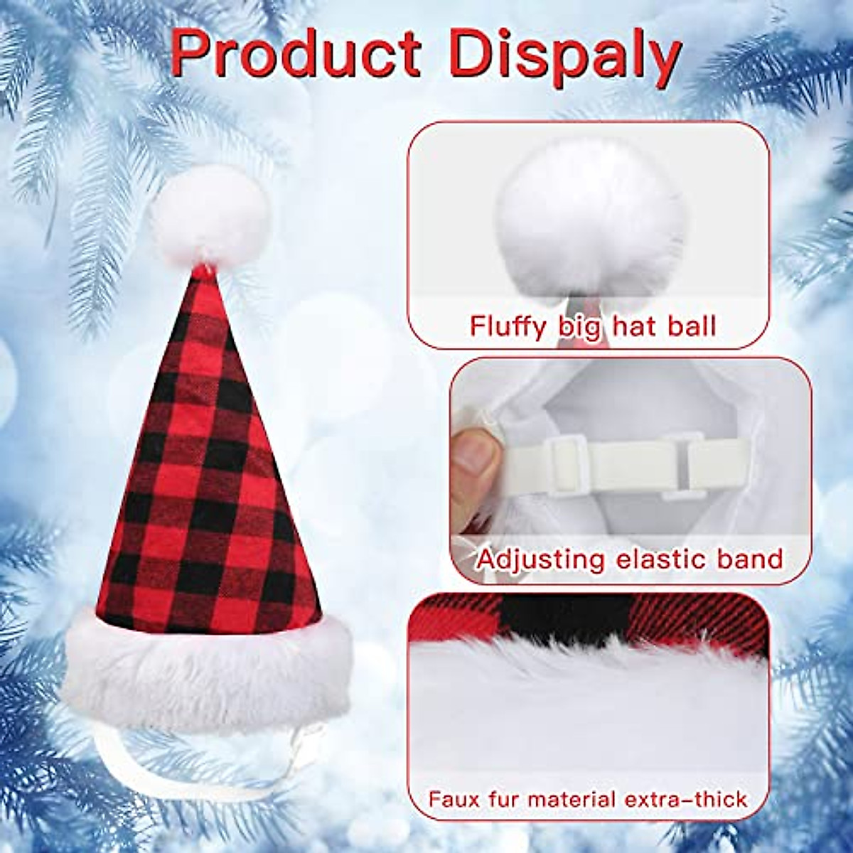 Rypet Christmas Dog Bandana Hat Bow tie Set Classic Plaid Christmas Hat with Scarf Dog Christmas Costume Accessories for Small Medium Large Dogs Cats