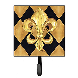Caroline's Treasures 8125SH4 Black and Gold Fleur de lis New Orleans Leash or Key Holder, Wall Hooks, Key Hooks Holder, Coat Rack Wall Mount, Coat Hooks, Hooks for Hanging Keys, Towels, Aprons, Leashe