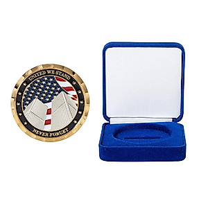 Never Forget 9/11 United We Stand Challenge Coin and Blue Velvet Display Box