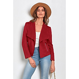 PRETTYGARDEN Women's Faux Suede Jackets 2025 Spring Fall Clothes Long Sleeve Open Front Cropped Coat Outwear (Red,Large)