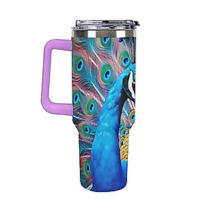 Peacock 40 Oz Car Cup Stainless Steel Travel Mug Leak-Proof Insulated Tumbler with Handle Violet-style