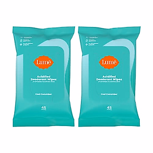 Lume Acidified Deodorant Wipes - 24 Hour Odor Control - Aluminum Free, Baking Soda Free, Skin Safe - 45 Count (Pack of 2) (Cool Cucumber)