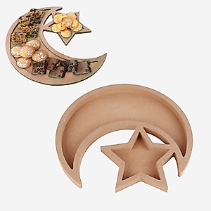 Ramadan Wood Tray Eid Wooden Dessert Tray Cute Shape Multifunctional Ramadan Wood Moon Tray for Home Ramadan Party Garden Decor