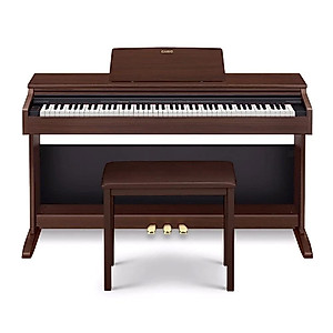 Casio AP-270 Celviano Digital Cabinet Piano - Walnut Bundle with Furniture Bench, Headphones, Online Piano Lessons, Austin Bazaar Instructional DVD, and Polishing Cloth
