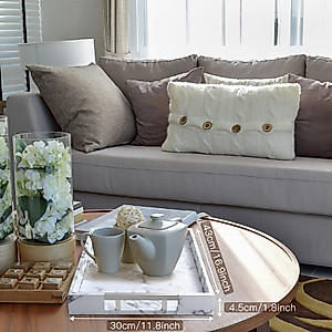 YAMILAN-17 x12 Serving Tray with Gold Polished Metal Handles,Decorative Tray for Coffee Table,Ottoman Tray for Living Room,Modern Elegant Rectangle Leather Trays for All Occasions/White Marble