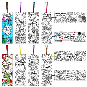 MWOOT 36 Pieces Color Your Own Paper Bookmarks, Double-sided DIY Coloring Book Markers with Ribbons, Inspirational Page Clips for Kids, Students, Classroom Rewards, Reading Supplies(12 Styles, 15x5CM)