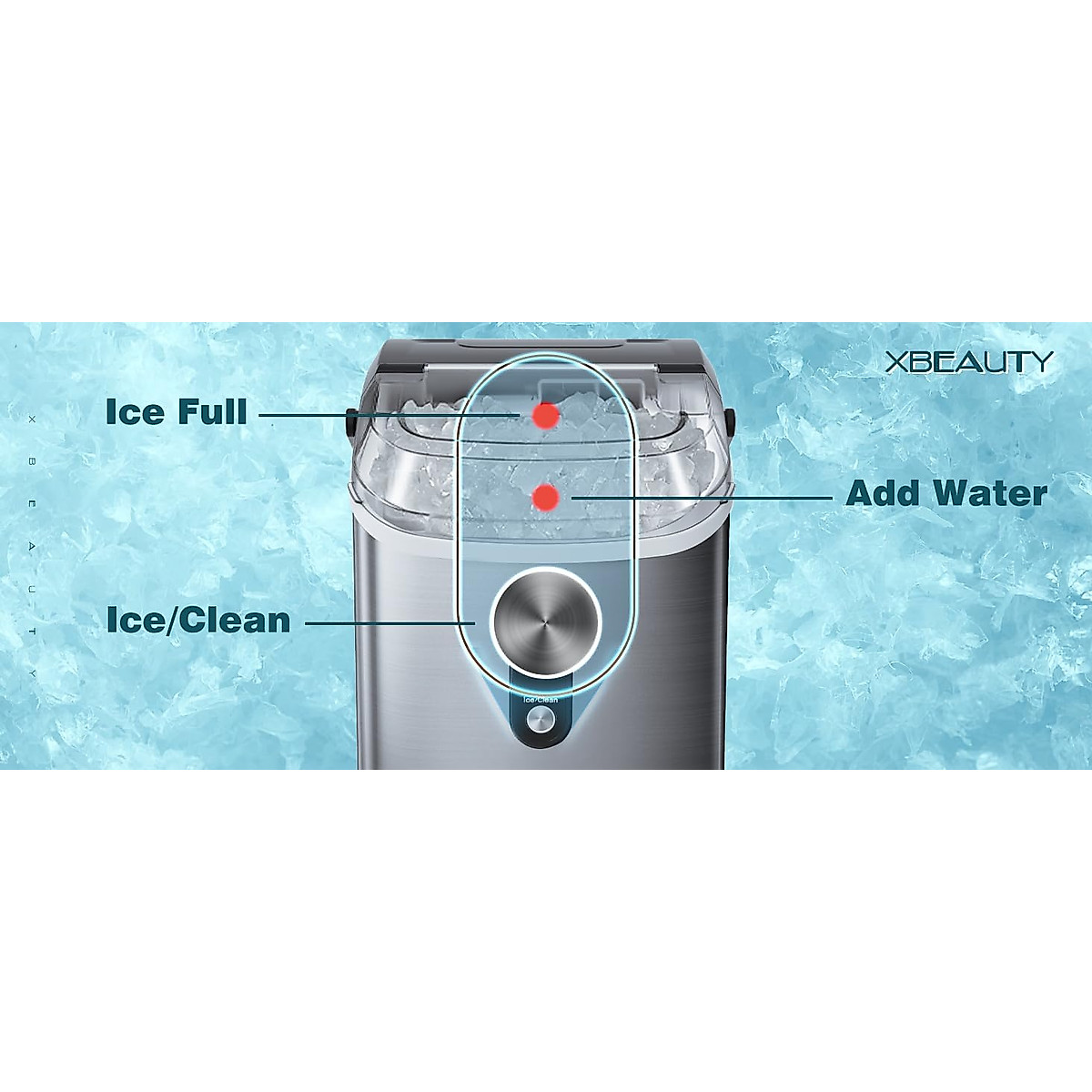 Xbeauty Nugget Ice Maker-Nugget Ice Maker Countertop Up to 35lbs of Ice a Day with Self-Cleaning,Removable Ice Basket&Scoop for Home/Kitchen/Office/Party
