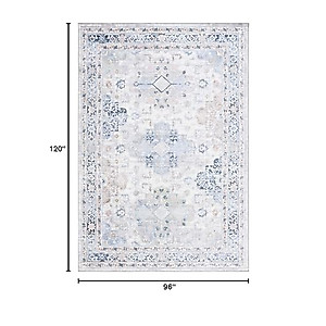 SAFAVIEH Bayside Collection Area Rug - 8' x 10', Grey & Blue, Shabby Chic Design, Non-Shedding & Easy Care, Machine Washable Ideal for High Traffic Areas in Living Room, Bedroom (BAY116F)