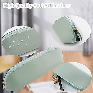 Pencil Case Stationery Pouch Zipper Bag Case Leather Small Pen Pouch for Pencils Pens Markers Cosmetic Makeups Change Coin (Light Blue)