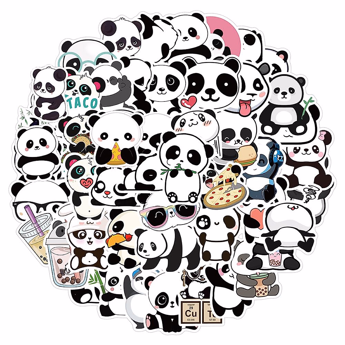 Panda Stickers |50 Pcs Panda Waterproof Vinyl Decals for Water Bottles Laptop Luggage Cup Computer Mobile Phone Skateboard Guitar Helmet Snowboard Décor