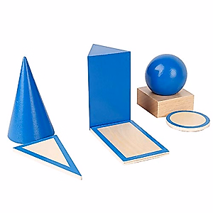 ZZKOKO Large 3D Shapes Geometric Solids Wooden Montessori Toys Math Games Toys Blocks - Math Manipulatives Geometry Set Geo Blocks for Kids Preschool Learning Toys| Elementary Homeschool Supplies