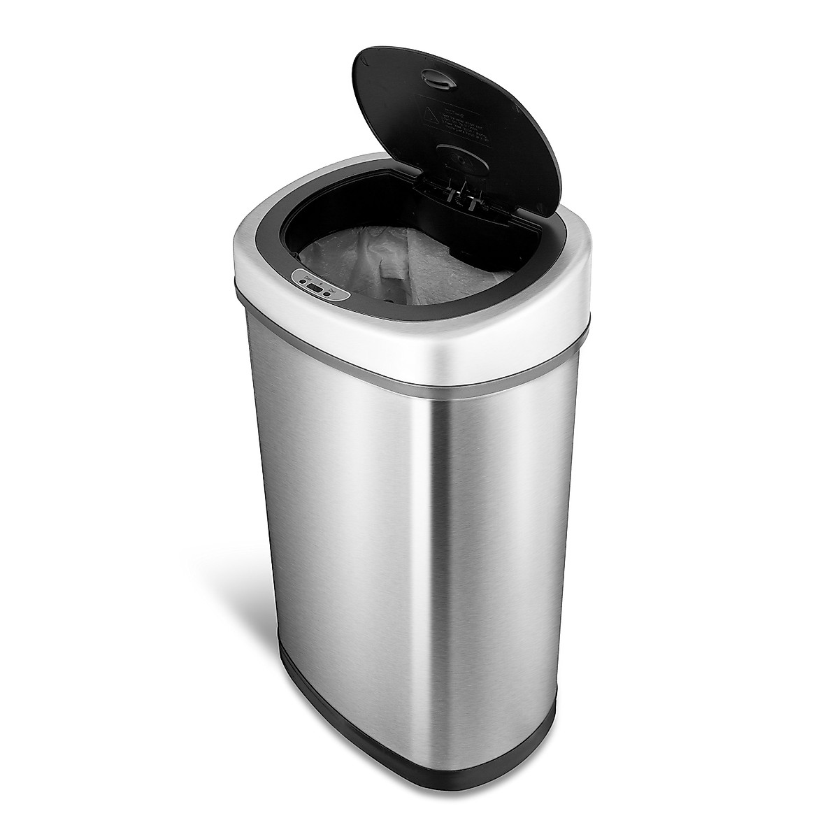NINESTARS DZT-50-9 Automatic Touchless Infrared Motion Sensor Trash Can, 13 Gal 50L, Stainless Steel Base (Oval, Silver/Black Lid)