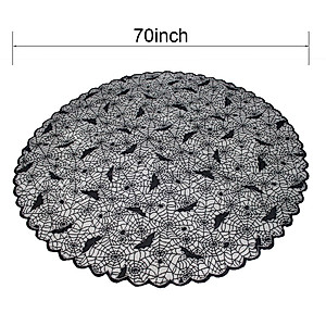 Tonfant Black Lace Tablecloth Round Overlay with Spider Web and Mat for Halloween Party,Easter,Fireplace and Mantle Cover Decoration (Round 70", Black)