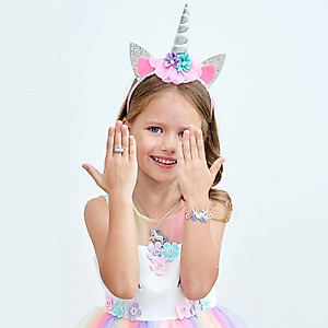 Unicorn Princess Dress Up Clothes for Little Girls – Costume, Jewelry and Headband (3 Years, Unicorn Princess 1)